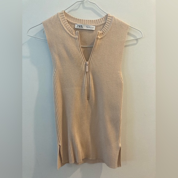 Zara | Tops | Zara Pink Ribbed Knit Sleeveless Half Zip Top | Poshmark